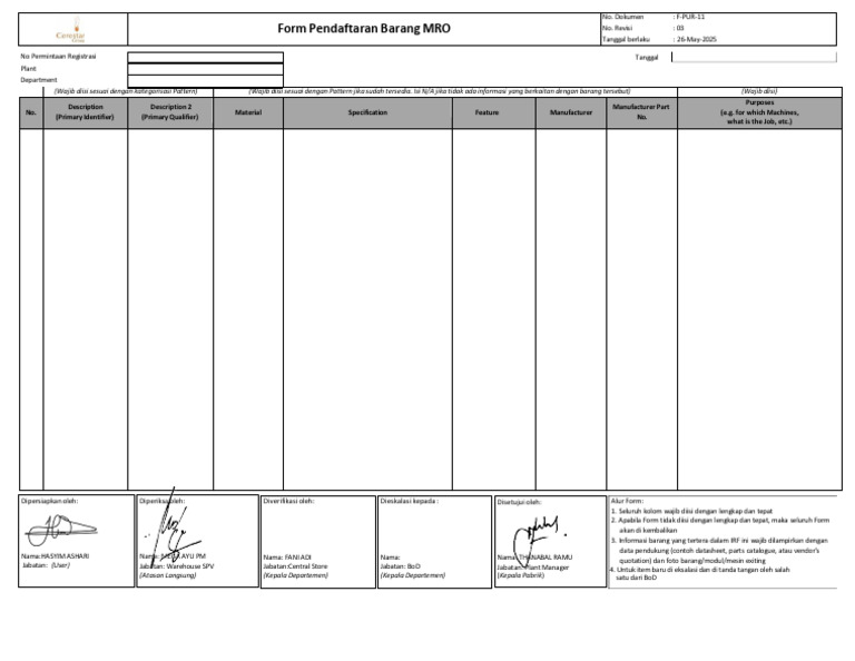 F-PUR-11 - Item Registration Form Rev3 | PDF