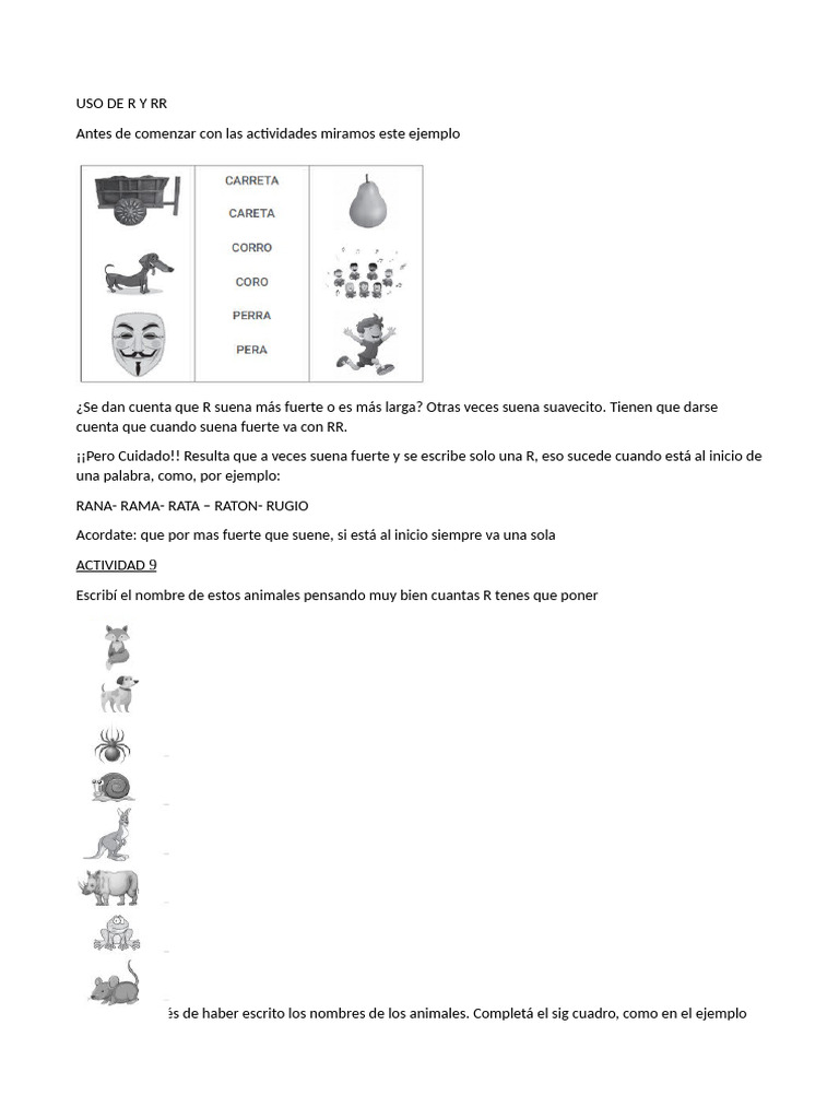 Uso de R y RR para Niños | PDF