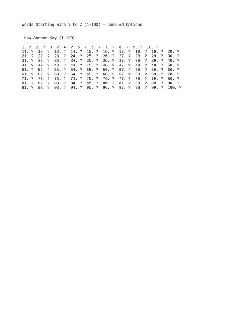 Jumbled Words Quiz V-Z with Answers | PDF