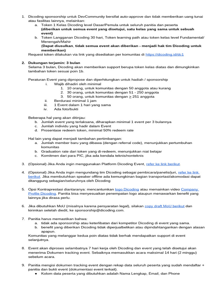 Pemberian Dicoding Sponsorship - DevCommunity | PDF
