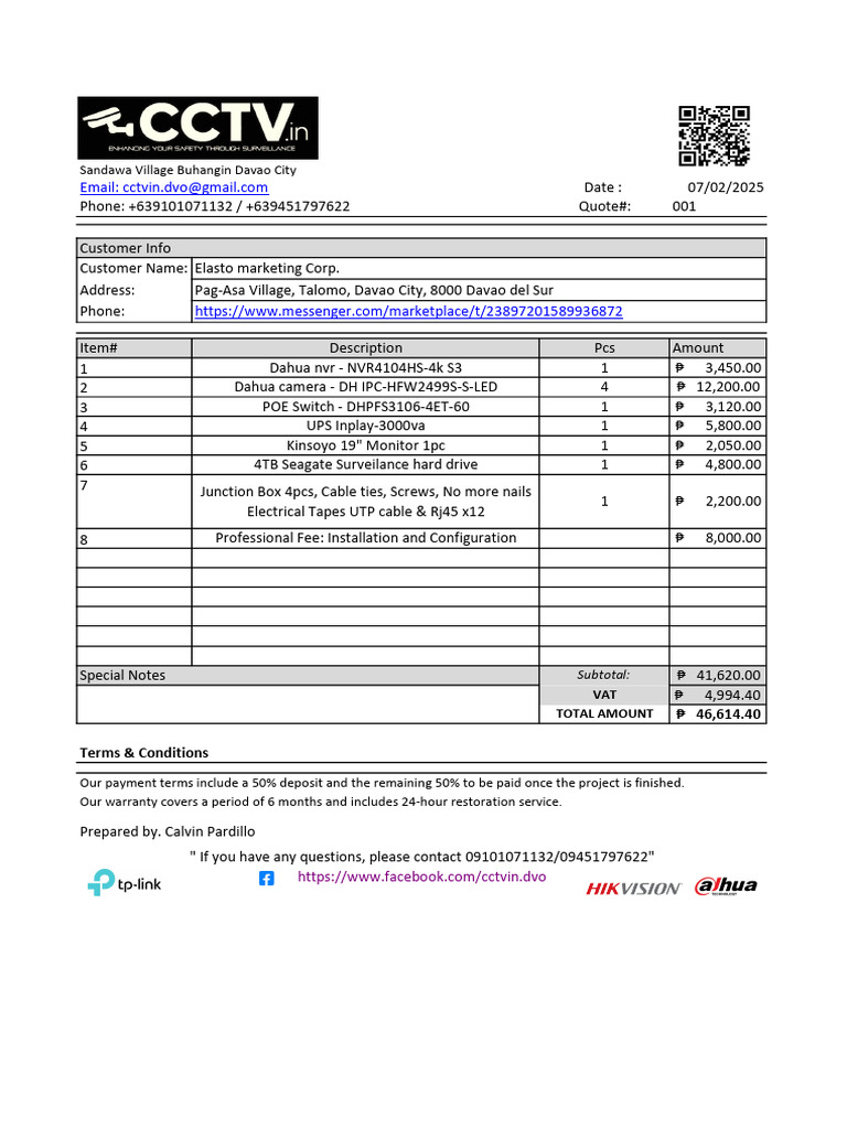 Quotation1 4ch IPCAM ELASTO-Marketing | PDF