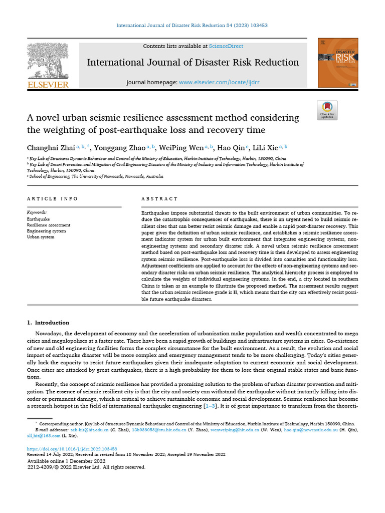 Urban Seismic Resilience Assessment Method | PDF | Earthquakes | Risk