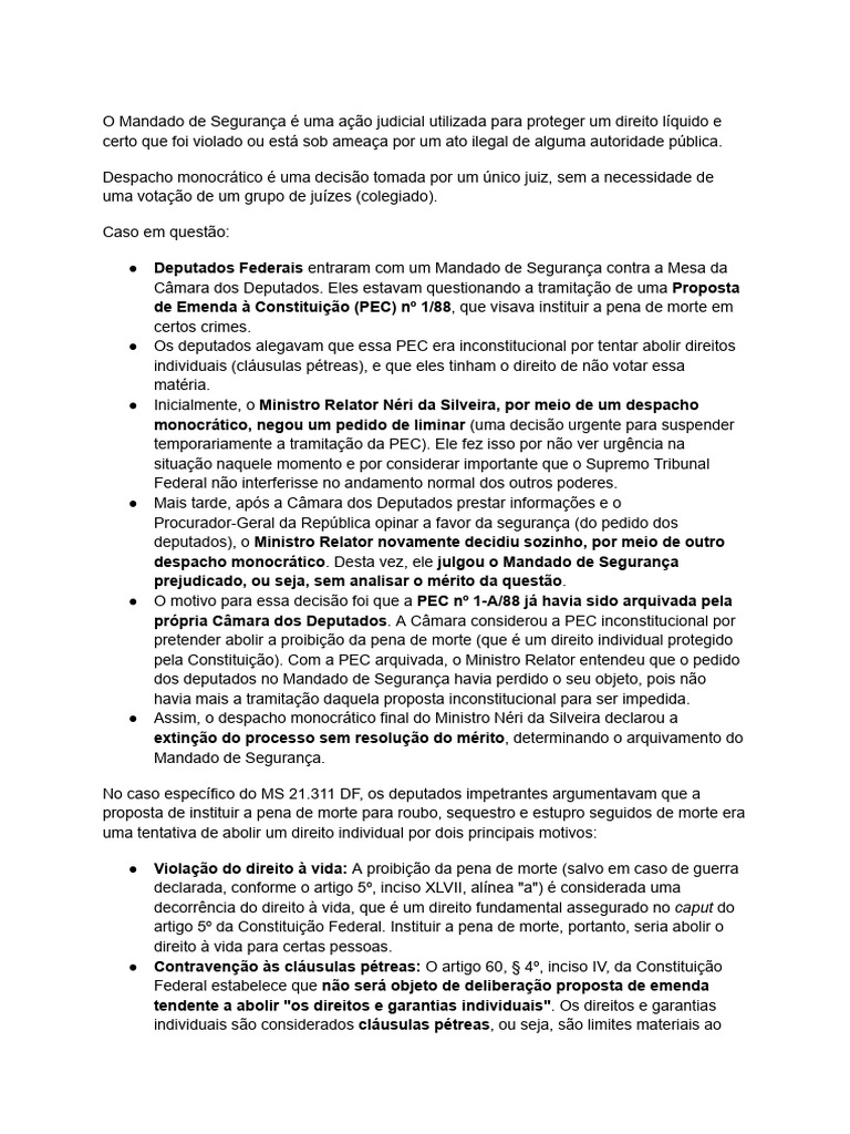 Mandado de Segurança e Pena de Morte | PDF | Emenda Constitucional ...
