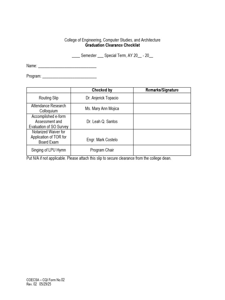 Clearance Checklist | PDF