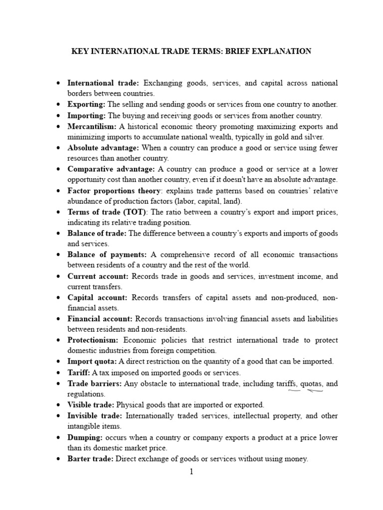 Exercise 01 - Chapter 01 - Key International Trade Terms | PDF | Exports | Tariff
