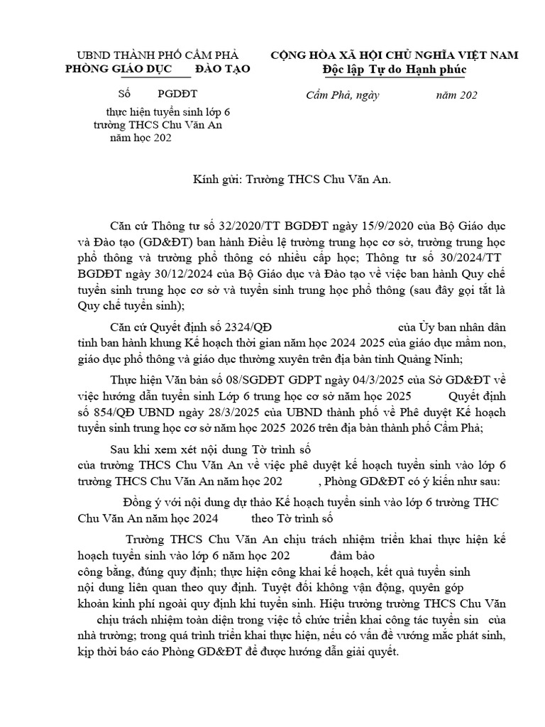 2025.04dong-y-kh-tuyen-sinh-thcs-chu-van-an kê hoạch tuyển sinh | PDF