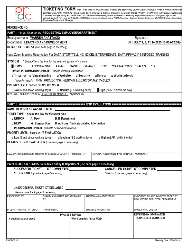 Bs-fs-001-01 Ticketing Form 05082025 Zoom Meeting Reservation ...