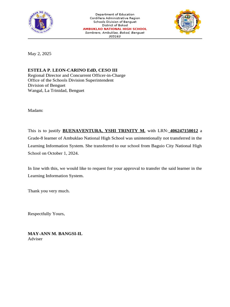 Justification Letter | PDF