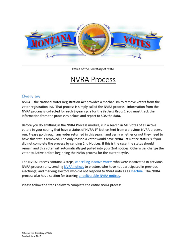 MT Votes NVRA Process | PDF | Voter Registration | Computing