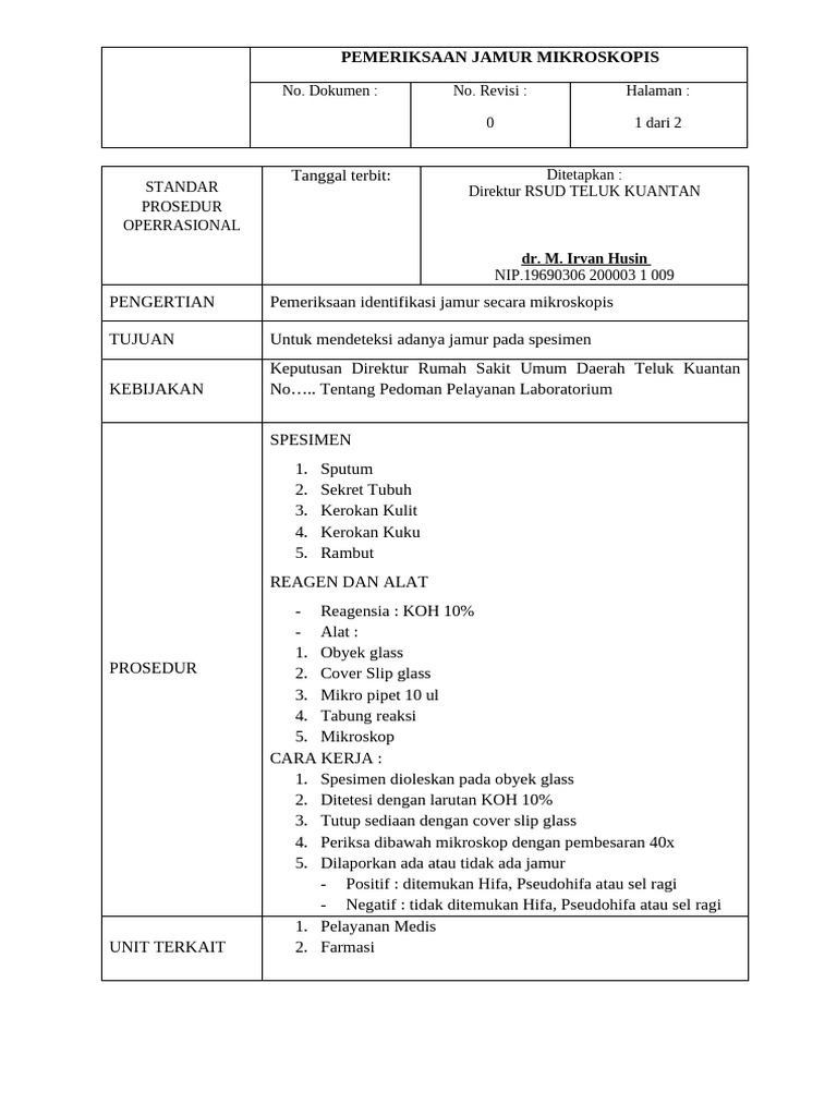 Pemeriksaan Jamur Mikroskopis KOH | PDF