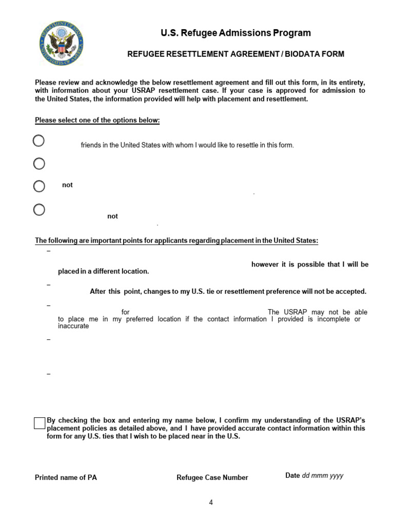 Simplified Refugee US Tie Form + Resettlement Agreement - November2024 ...