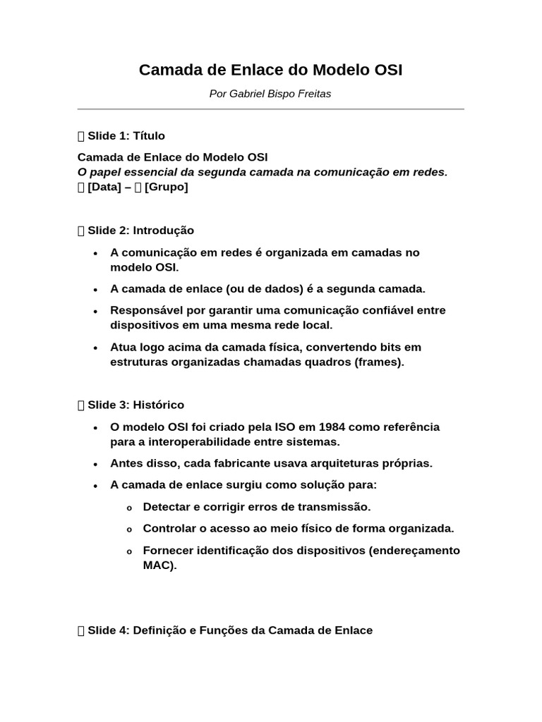 Camada de Enlace Do Modelo OSI - Slide | PDF | Modelo OSI | Rede de ...