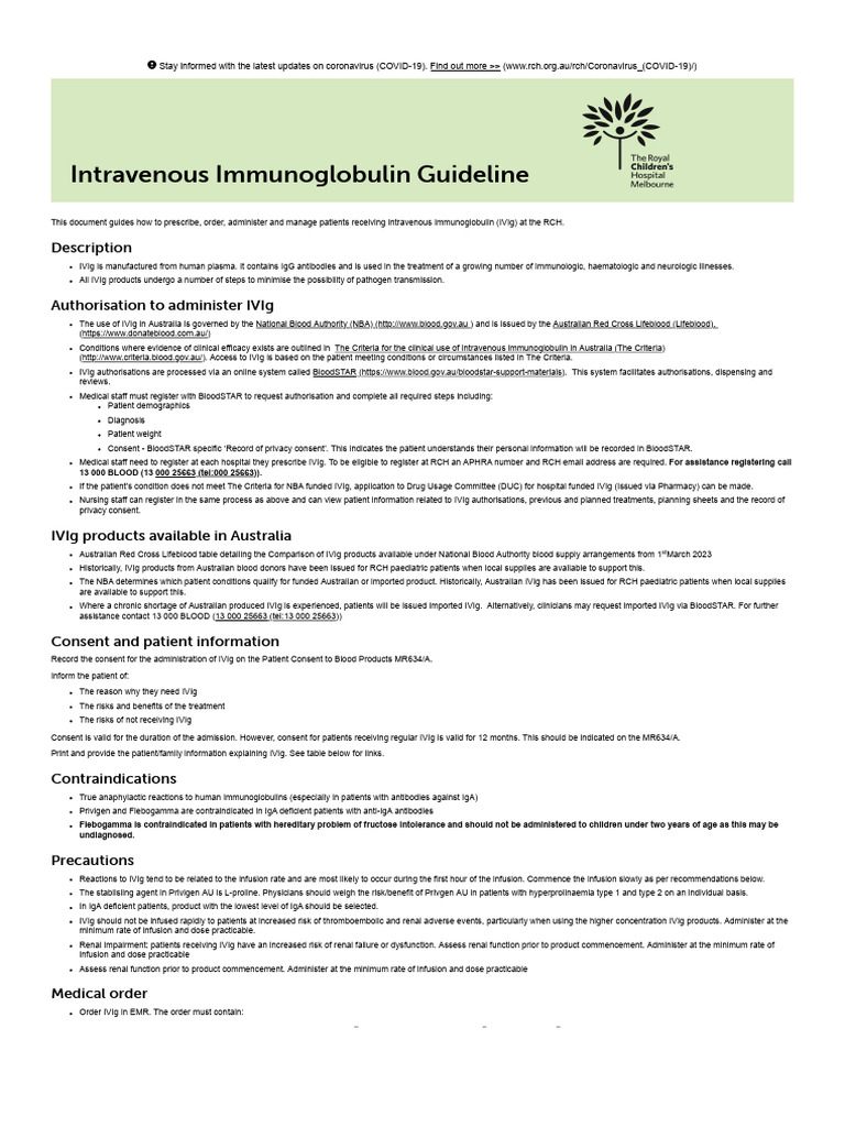 IVIg Administration Guidelines at RCH | PDF | Intravenous Therapy ...