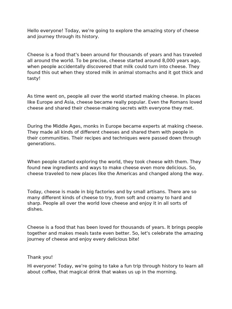 Public Speaking Script - History | PDF | Coffee | Cheese