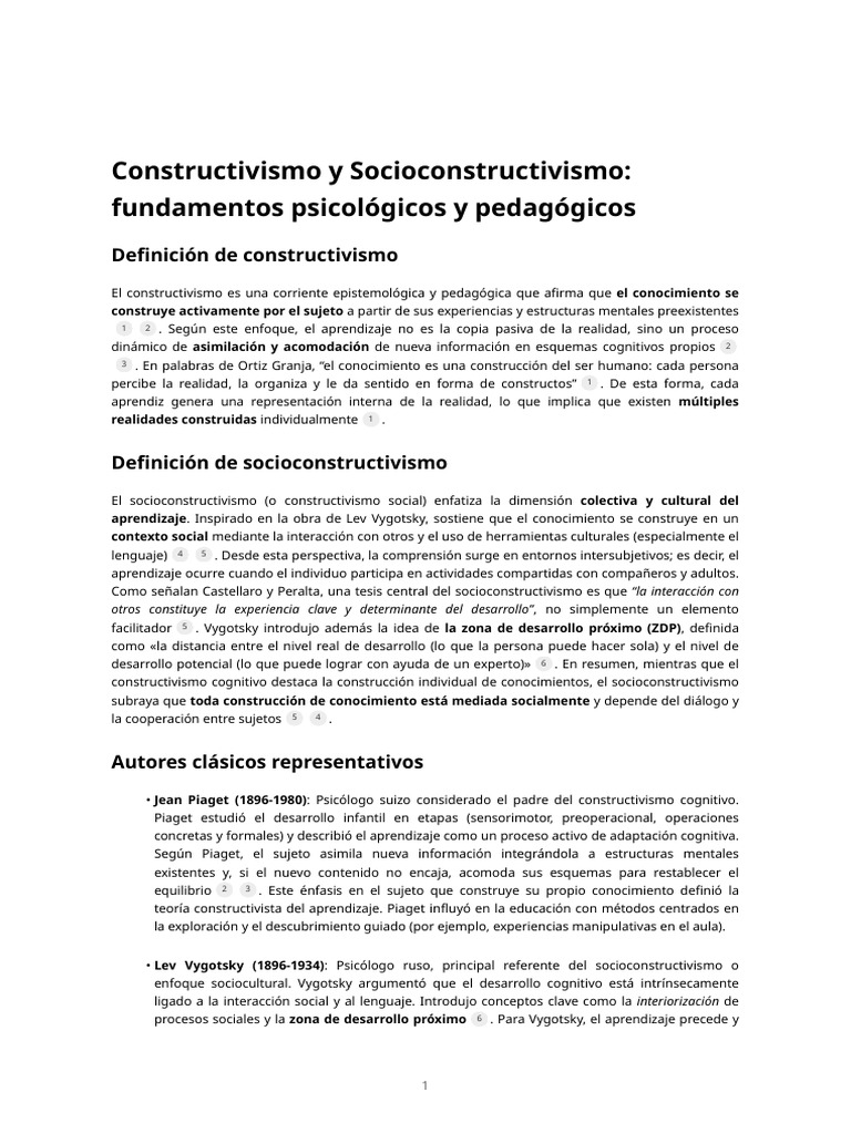 Constructivismo y Socioconstructivismo - Fundamentos Psicológicos y Pedagógicos | PDF ...