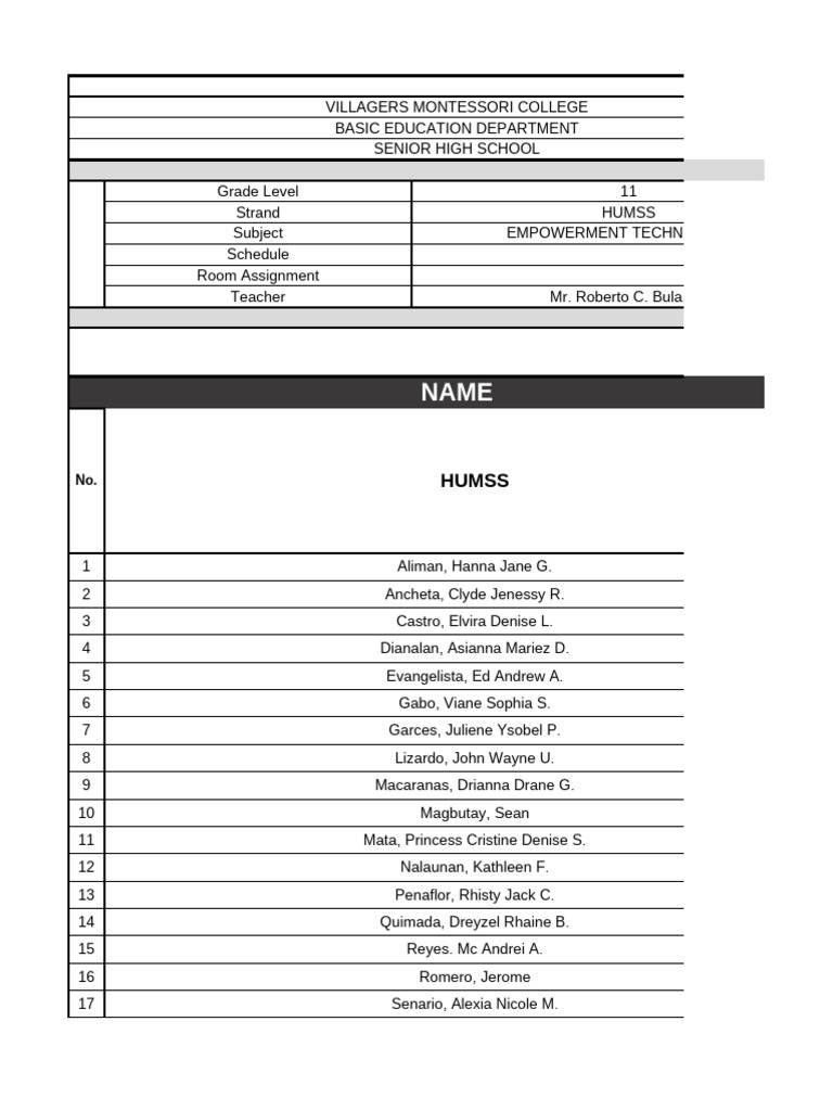 Humss 11 Core Subjects e Class Record | PDF