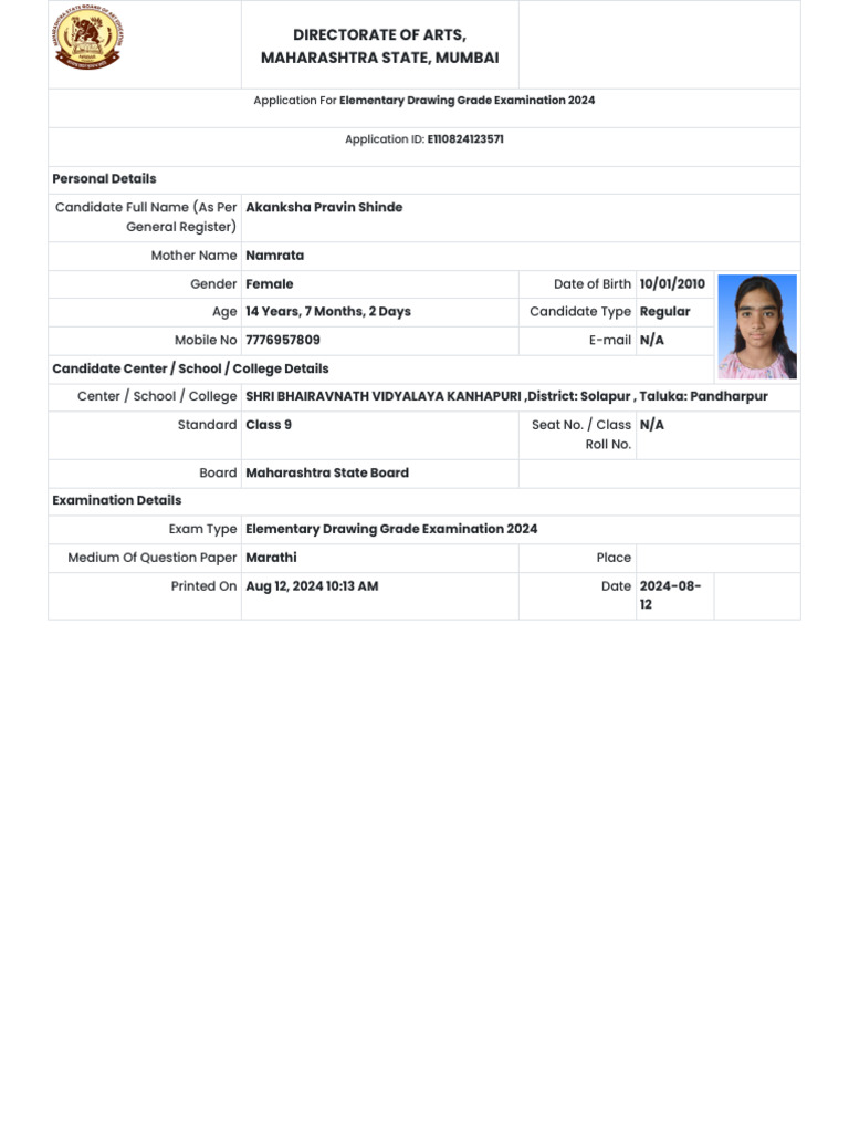 Elementary Drawing Exam Application 2024 | PDF