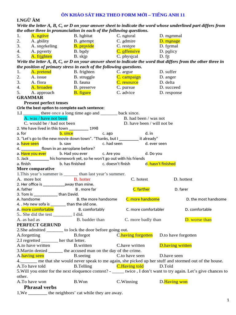 Ôn KH o Sát HK2 Theo Form M I - K11 | PDF | University | Vocational Education