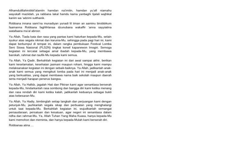 Doa Pembukaan Fls2n | PDF