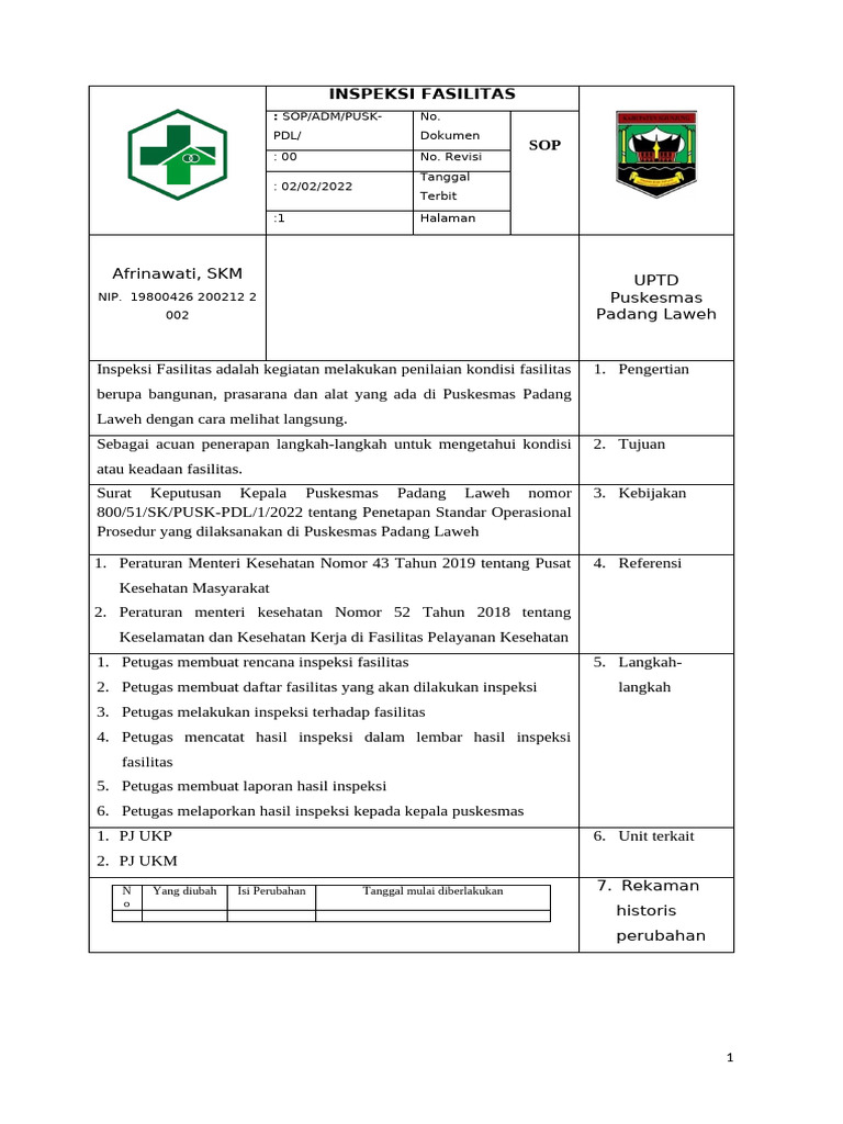 Sop Inspeksi Fasilitas | PDF