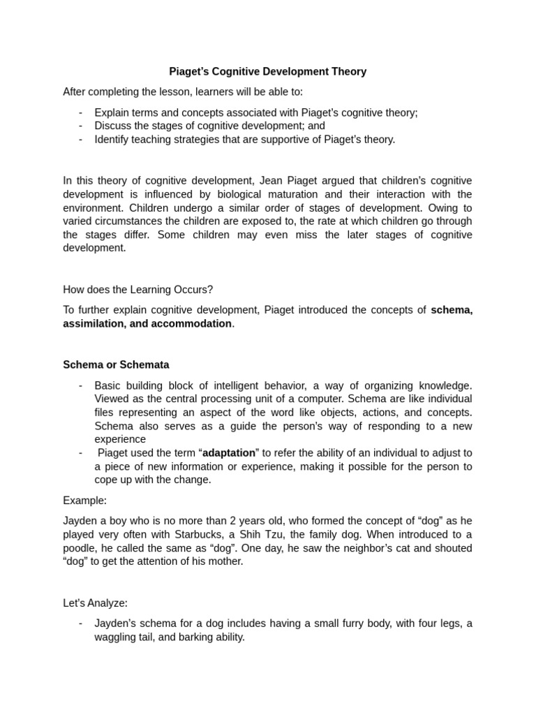 Cognitive Development Theory | PDF | Schema (Psychology) | Cognitive ...