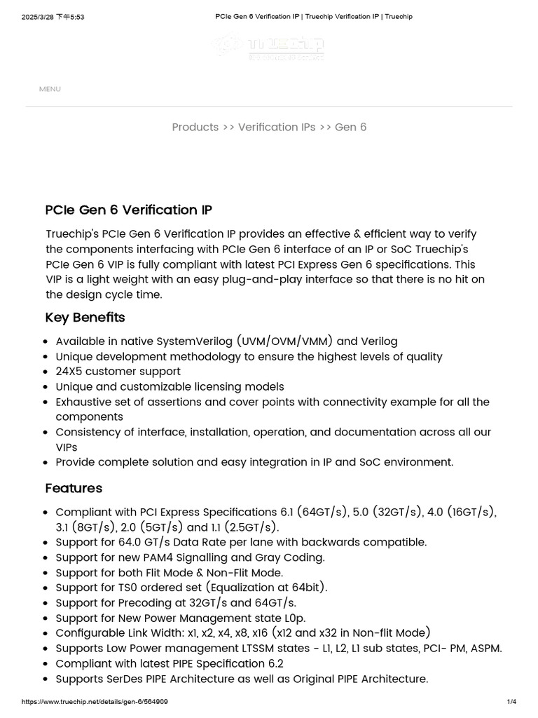 PCIe Gen 6 Verification IP - Truechip Verification IP - Truechip | PDF ...