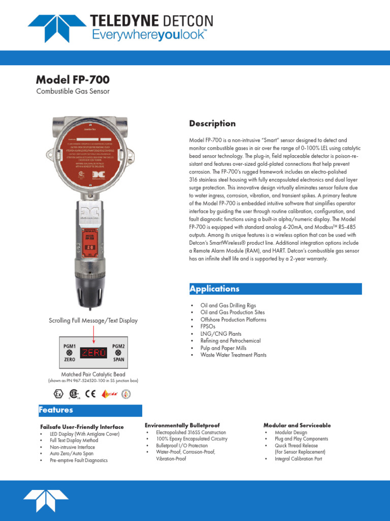 Detcon FP-700 Gas Detection Sensor | PDF