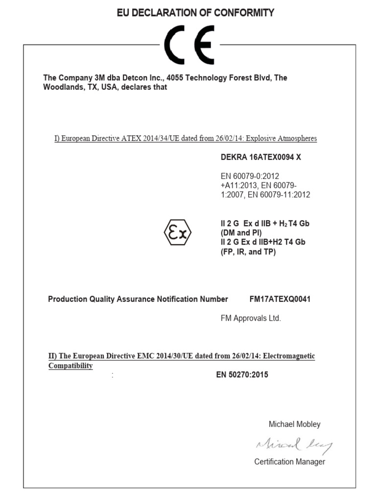 Detcon - Eu Declaration of Conformity - Model 700 | PDF