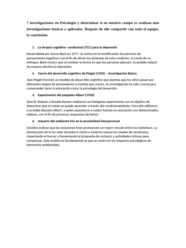 Investigaciones clave en Psicología | PDF