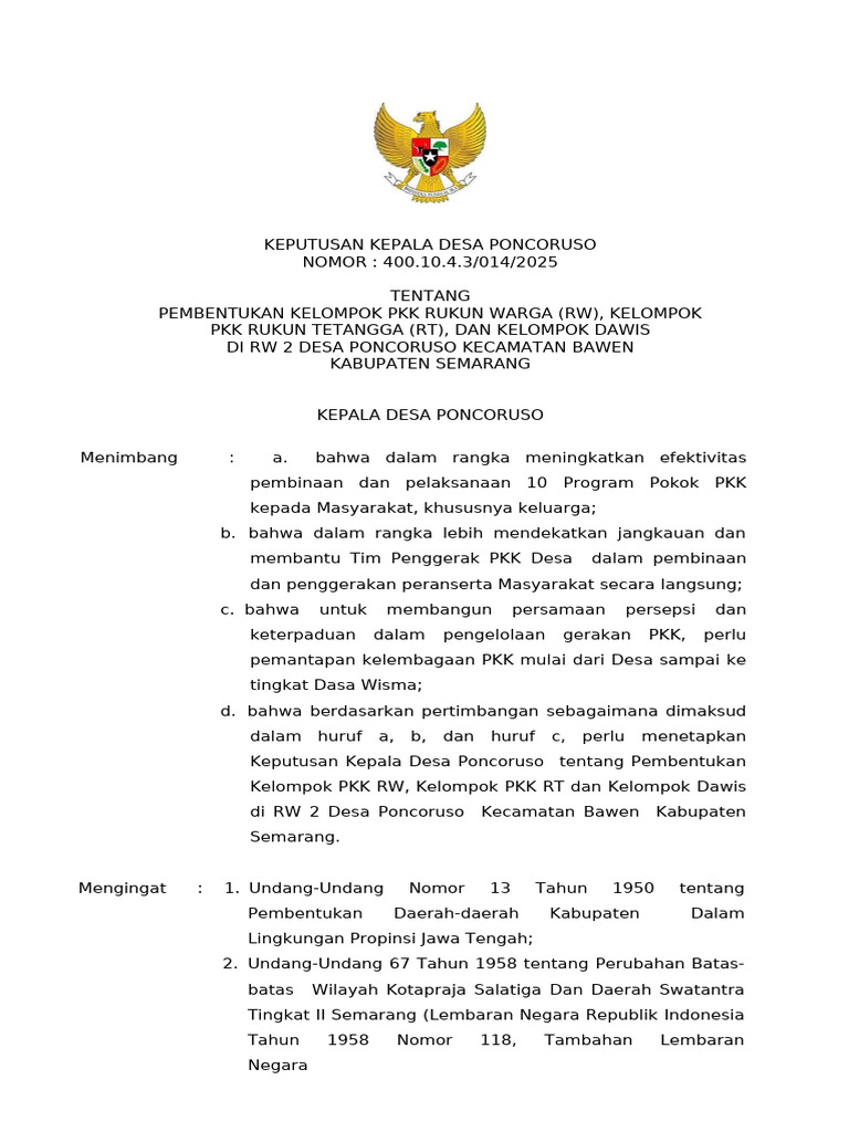 SK PKK Desa Dengan Logo Garuda | PDF