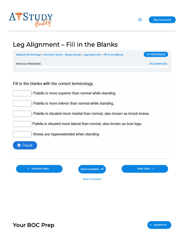 Leg Alignment - Fill in The Blanks | PDF