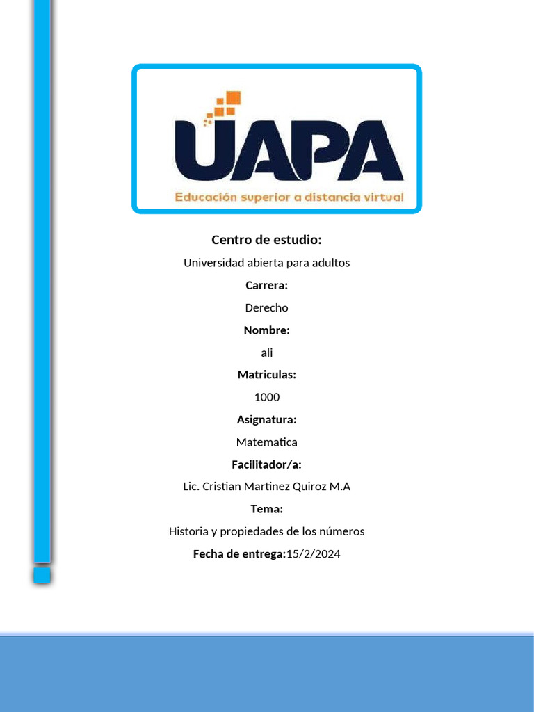 Matematica 1 Uapa Universidad Abierta para Adulto | PDF | Número Real | Números