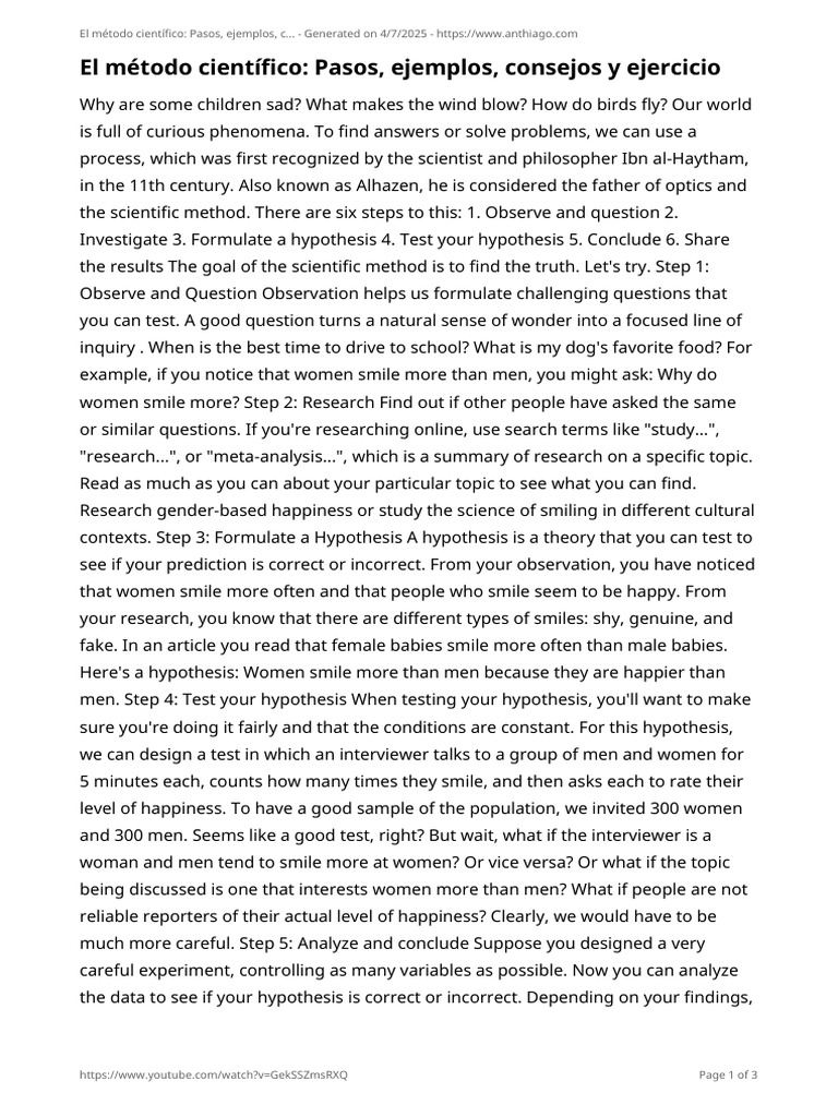 El M Todo Cient Fico Pasos E-07!04!2025 | PDF | Hypothesis | Scientific ...