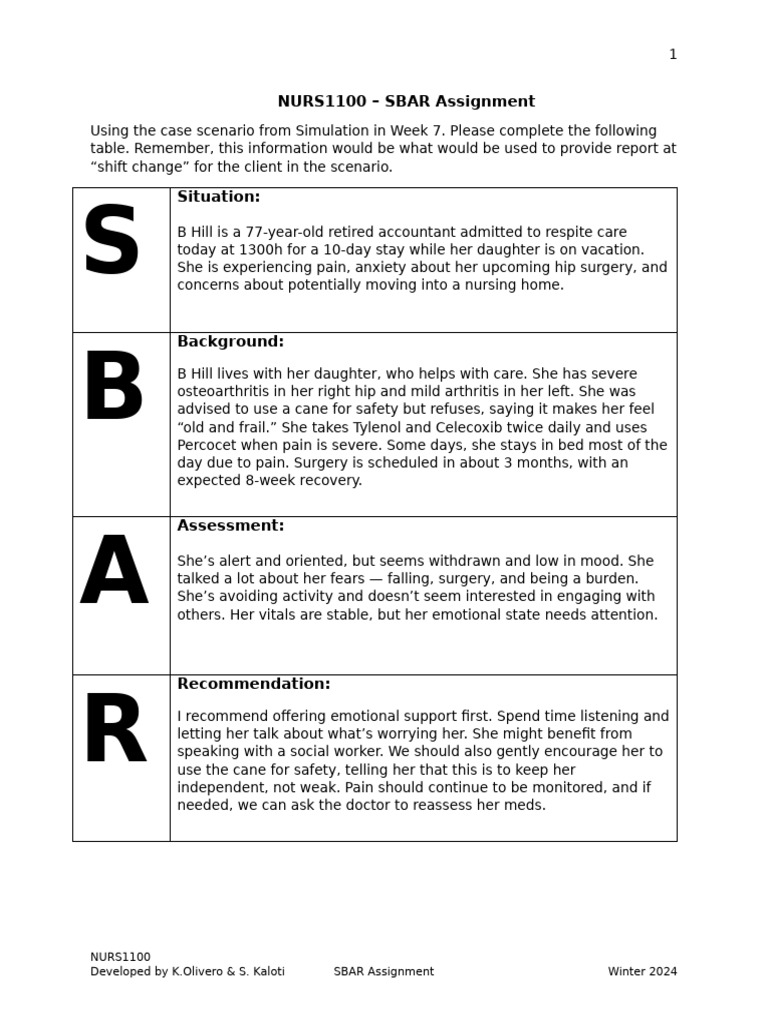 SBAR Assignment | PDF