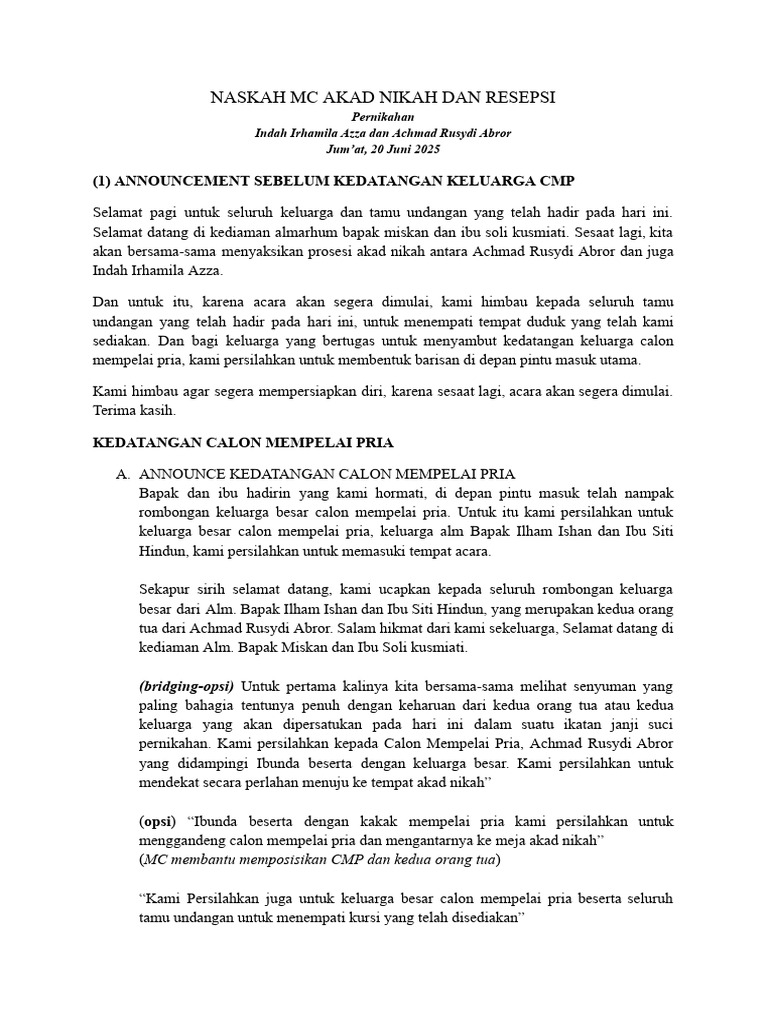 Naskah MC Akad Nikah Azza | PDF