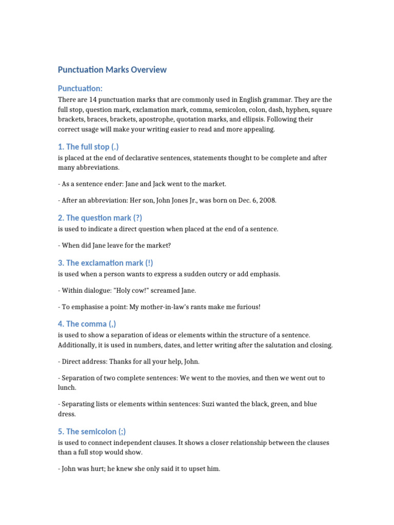 Punctuation Marks Overview | PDF | Bracket | Punctuation