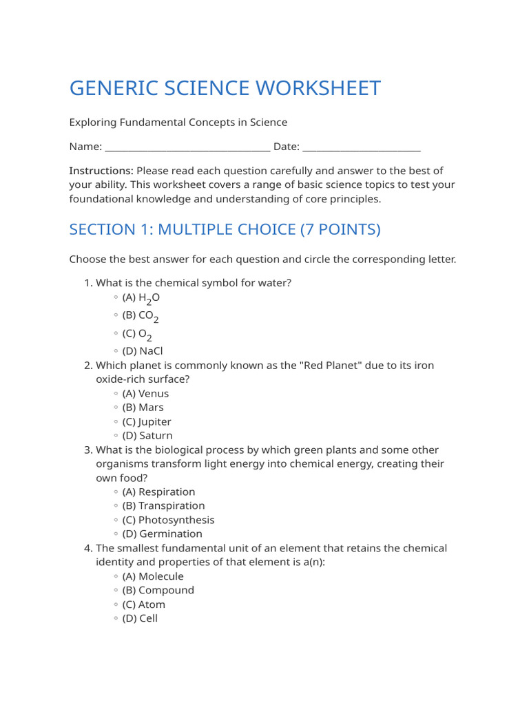 Science Worksheet Answer Key | PDF | Cell (Biology) | Ultraviolet