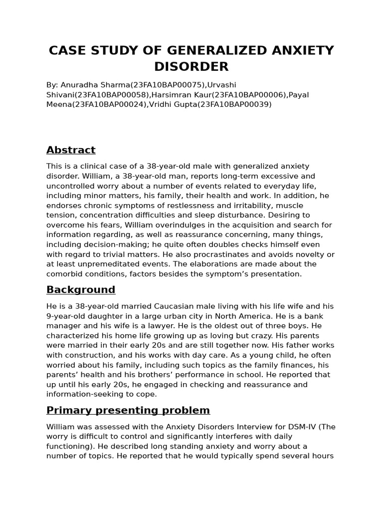 Generalized Anxiety Disorder Case Study | PDF | Anxiety | Anxiety Disorder