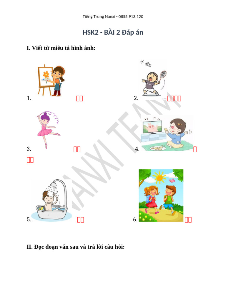 BT Hsk2 Bài 2 (Đáp Án) | PDF