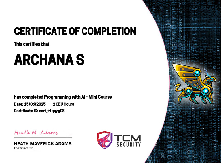Certificate of Completion For Programming With Ai | PDF