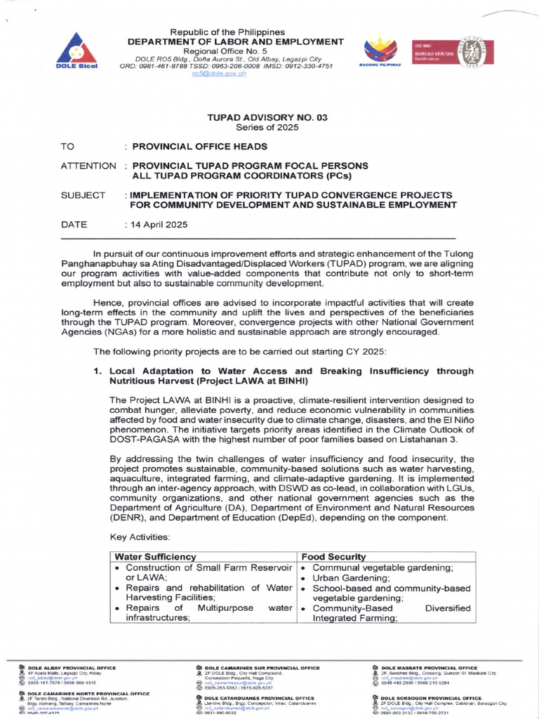 TUPAD Program Guidelines 2025 | PDF | Plant Nursery | Employment