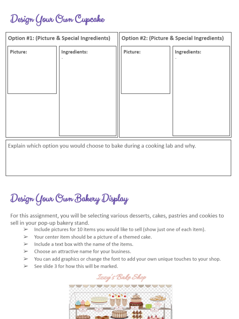 Bakery Assignment: Cupcake Design Project | PDF | Cakes | Baking