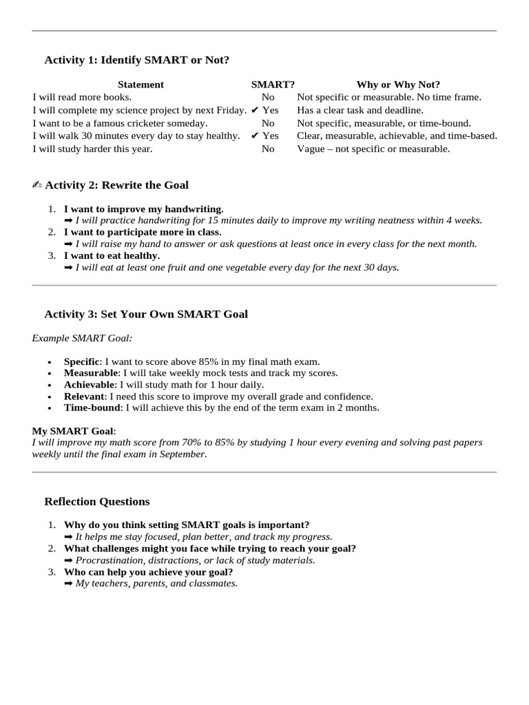 SMART Goal Worksheet Insights | PDF
