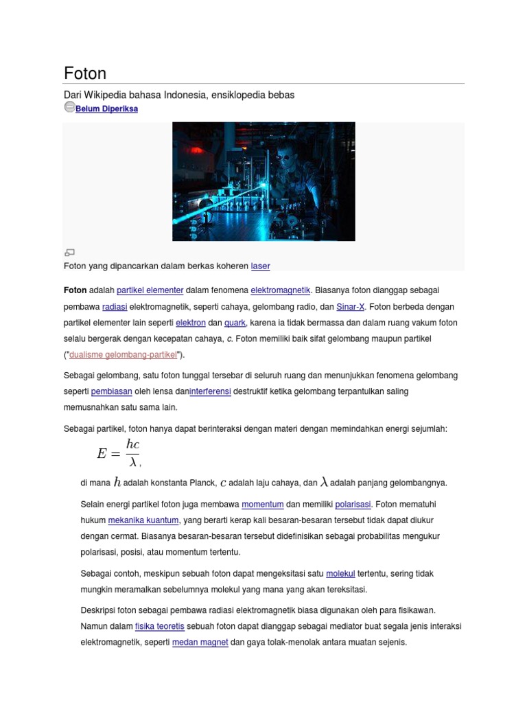 Foton: Partikel Pembawa Radiasi Elektromagnetik | PDF | Sains & Matematika
