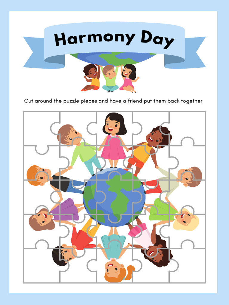 Harmony Day Puzzle Worksheet in Blue Playful Style | PDF
