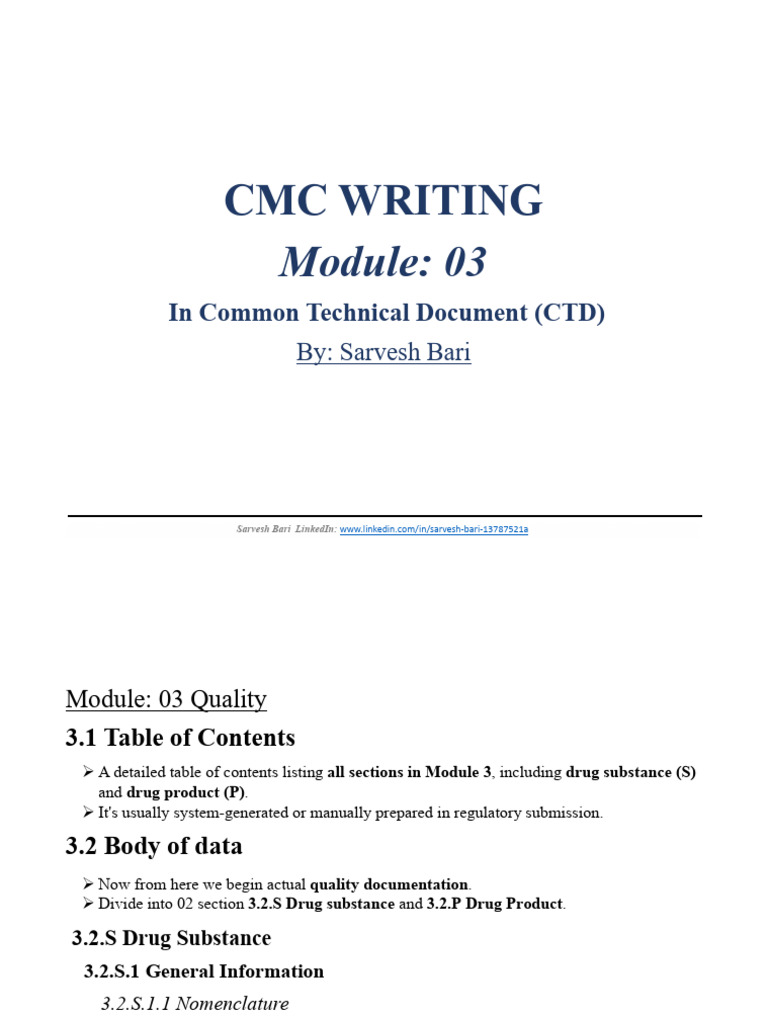 CMC Writing in CTD | PDF | Pharmaceutical Formulation | Chemistry
