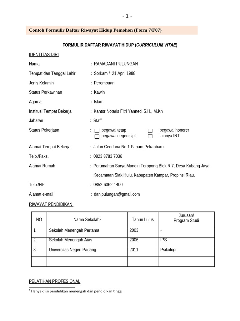 Formulir Daftar Riwayat Hidup Pemohon 0 | PDF