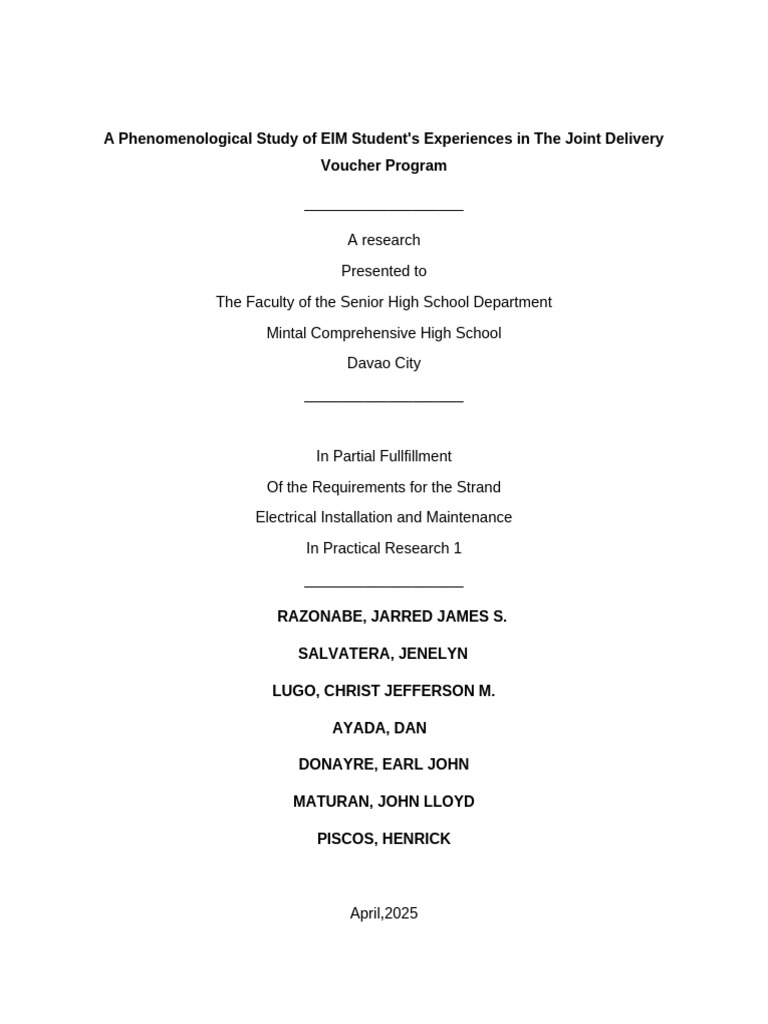 A Phenomenological Study of EIM Student Jarred | PDF | Qualitative ...