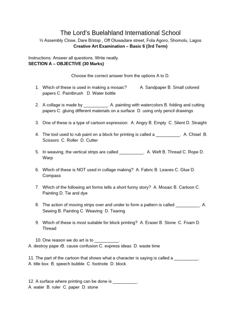Basic 6 Creative Art Exam Guide | PDF | Weaving | Textiles