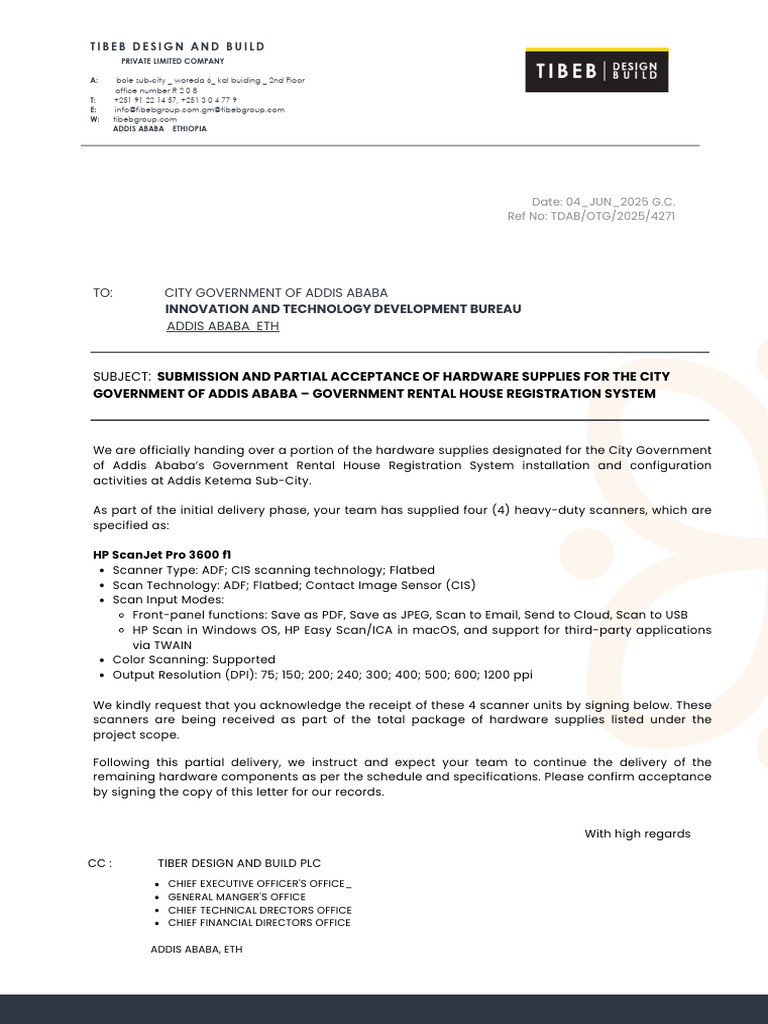 TDAB 4 Scanner Delivery Letter | PDF | Image Scanner | Software